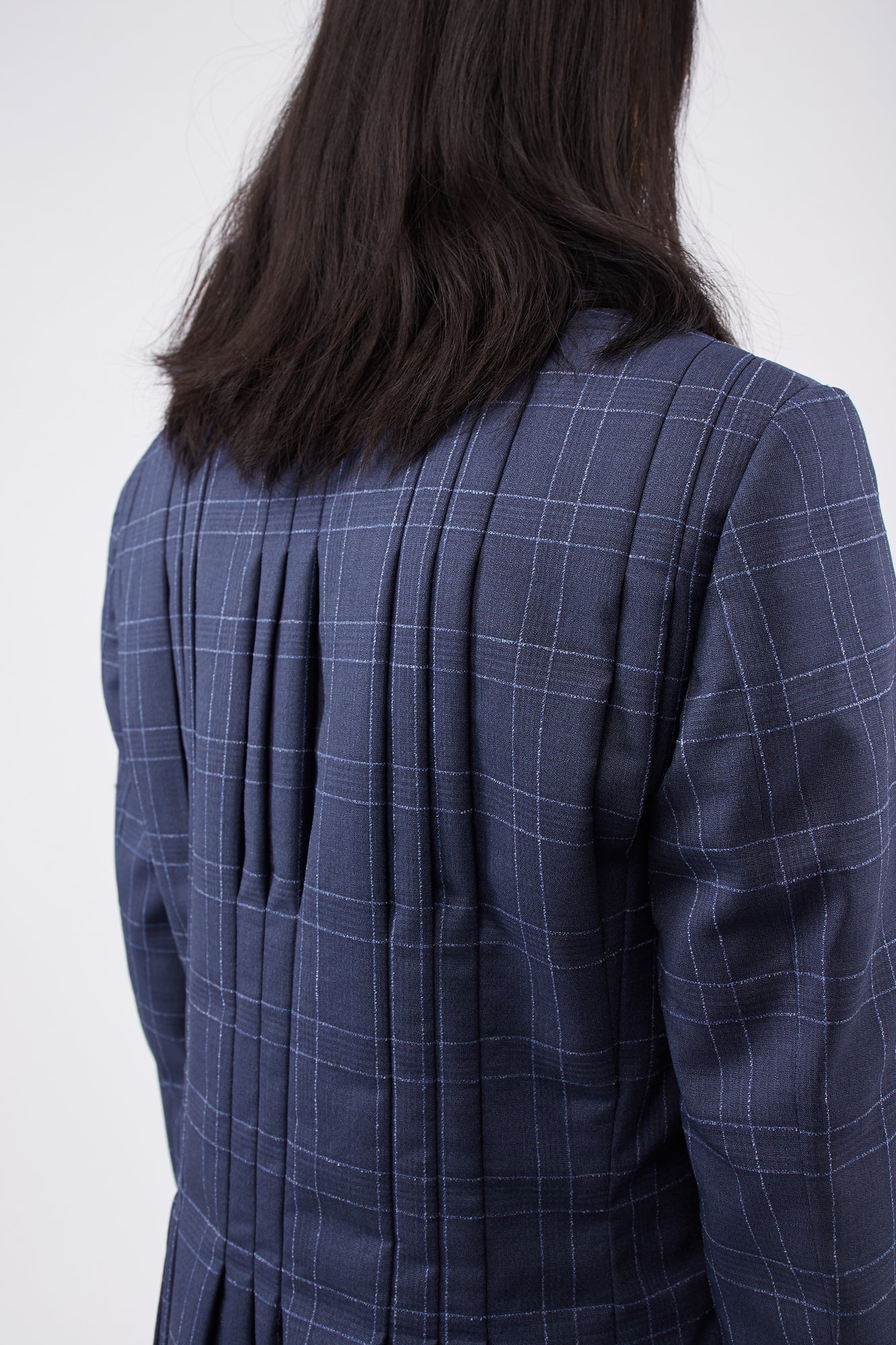 Back Pleats Blue Grid Suit Blue